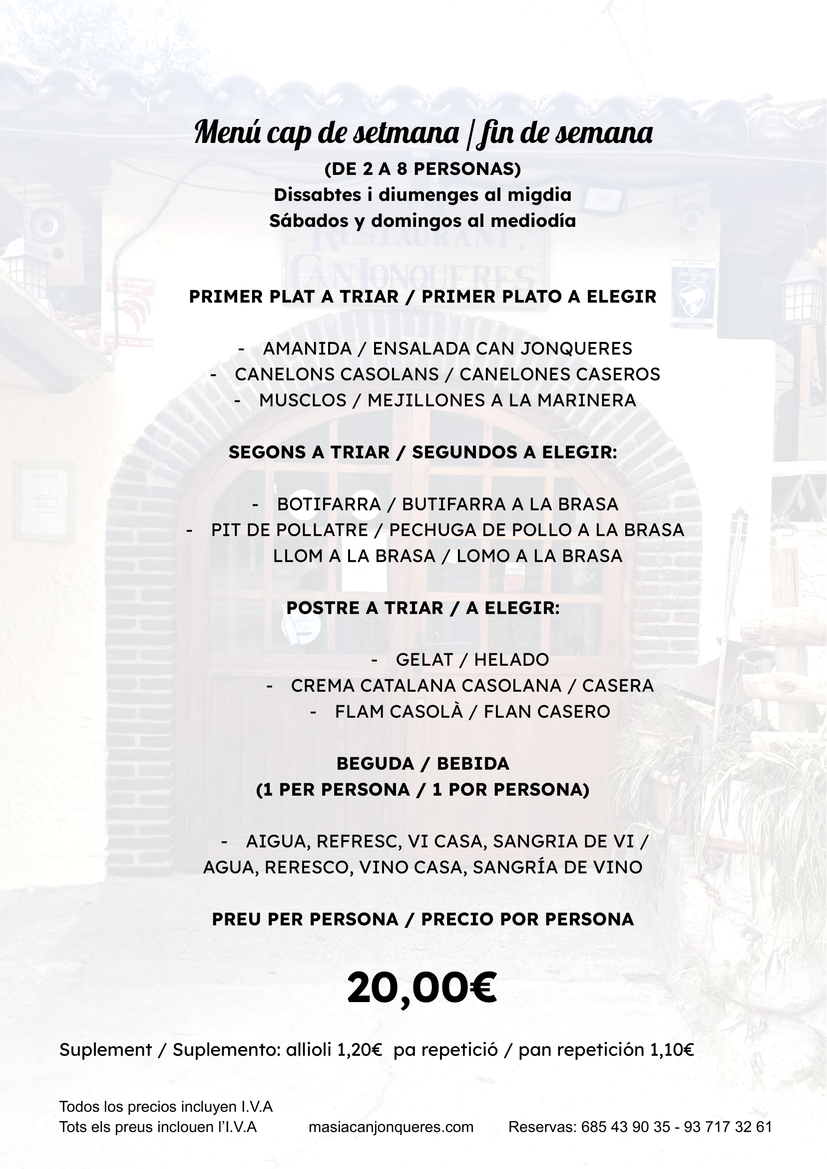 Menú Fin de semana - Can Jonqueres